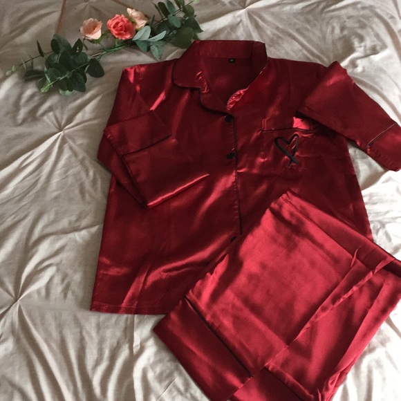 ROMWE | Intimates & Sleepwear | Red Silk Pajamas | Poshmark
